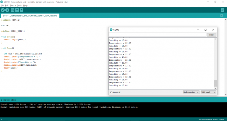 Screenshot of DHT11 Temperature and Humidity Sensor with Arduino - Iotguider